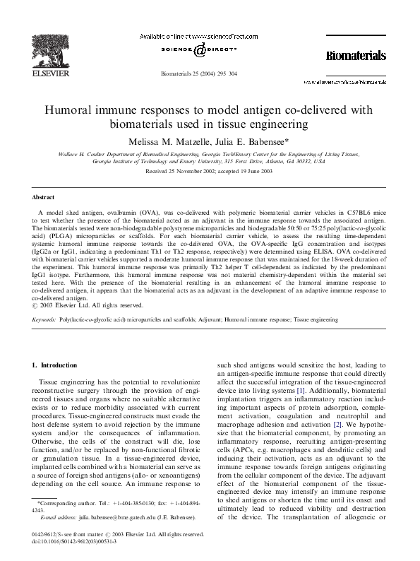 (PDF) Humoral immune responses to model antigen co-delivered with ...