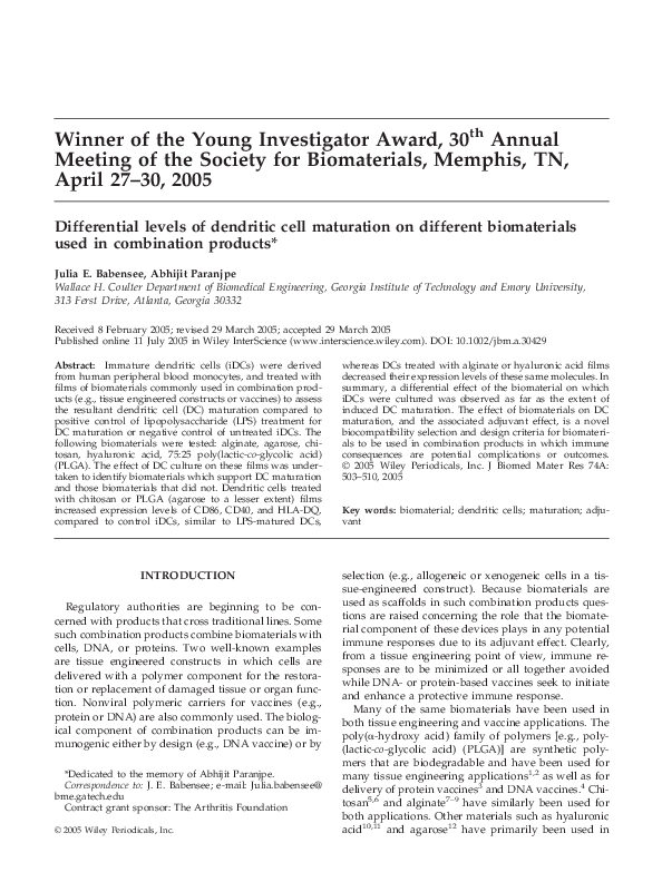 (PDF) Differential levels of dendritic cell maturation on different ...