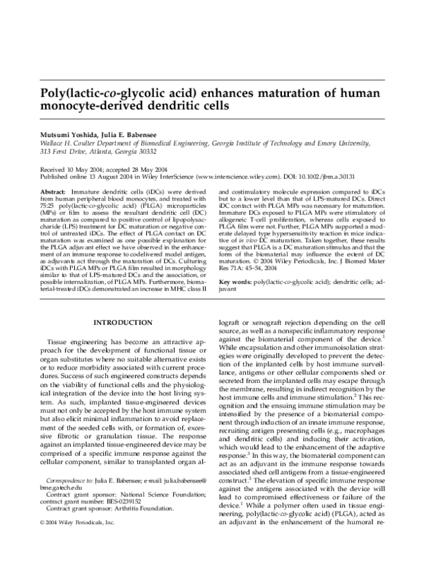 (PDF) Poly(lactic‐co‐glycolic acid) enhances maturation of human ...
