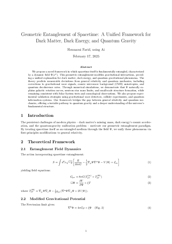 (PDF) New Concept Geometric Entanglement of Spacetime: A Unified Framework for Dark Matter, Dark ...