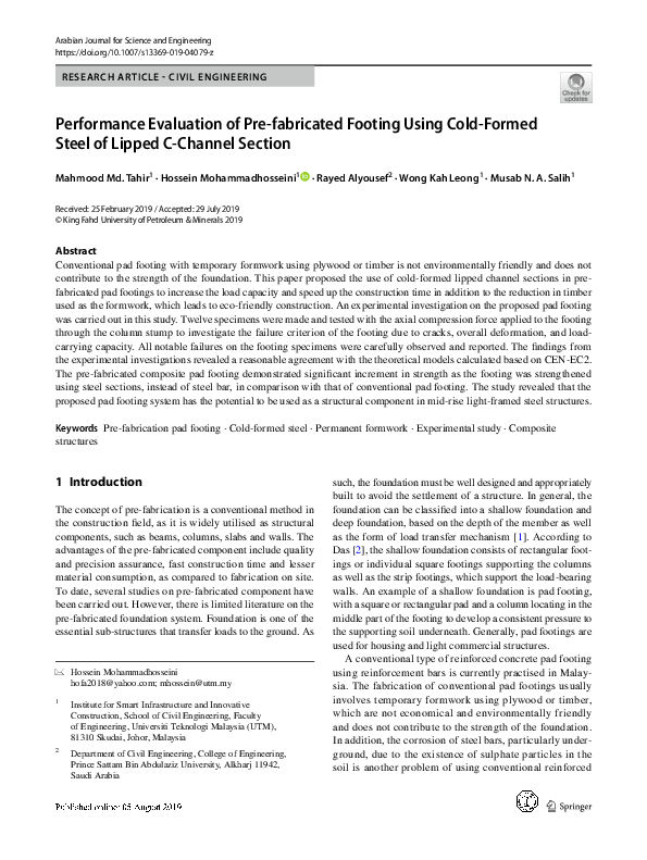 (PDF) Performance Evaluation of Pre-fabricated Footing Using Cold ...
