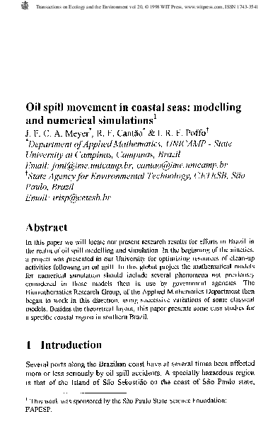 (PDF) Oil Spill Movement In Coastal Seas: ModellingAnd Numerical ...