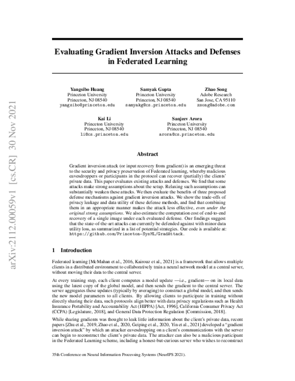 (PDF) Evaluating Gradient Inversion Attacks and Defenses in Federated ...