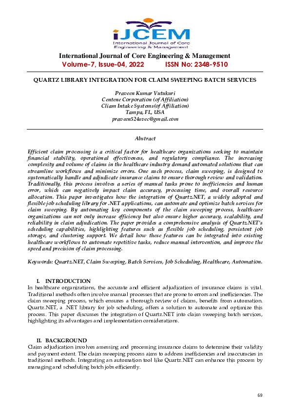 (PDF) QUARTZ LIBRARY INTEGRATION FOR CLAIM SWEEPING BATCH SERVICES