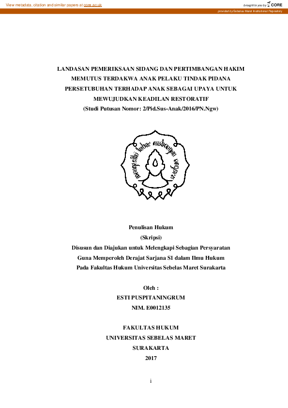(PDF) Landasan Pemeriksaan Sidang Dan Pertimbangan Hakim Memutus Terdakwa Anak Pelaku Tindak ...