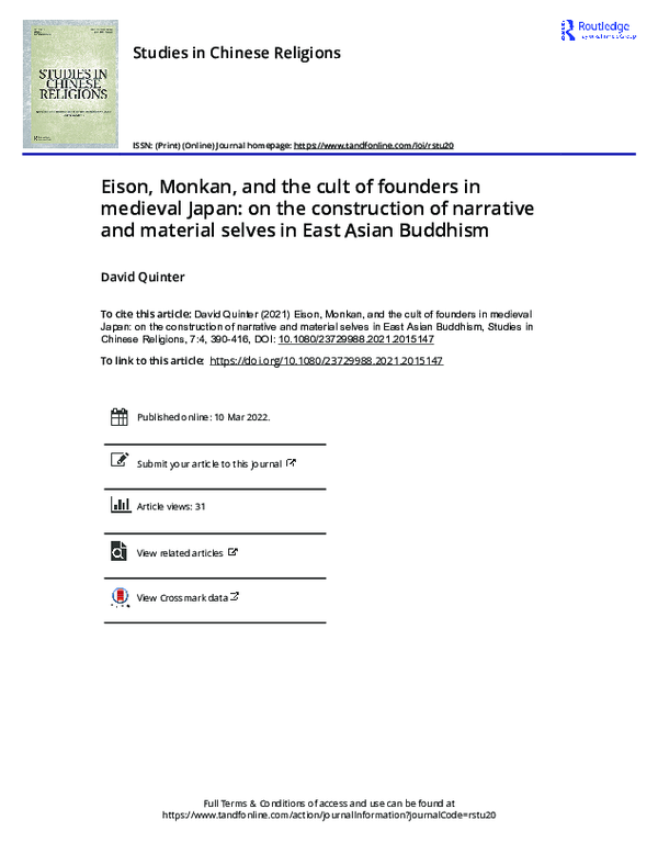 (PDF) Eison, Monkan, and the Cult of Founders in Medieval Japan: On the ...