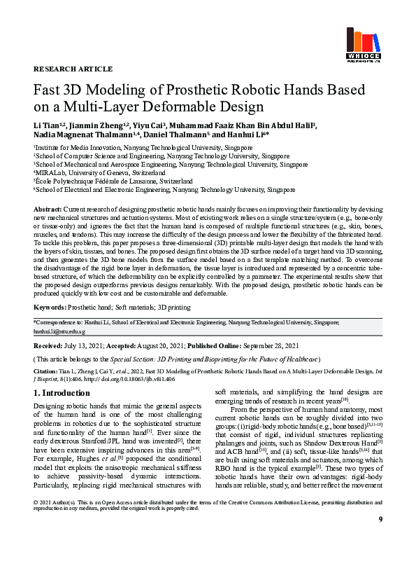 (PDF) Fast 3D Modeling of Prosthetic Robotic Hands Based on a Multi-Layer Deformable Design