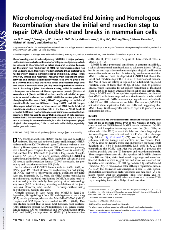 (PDF) Microhomology-mediated End Joining and Homologous Recombination ...