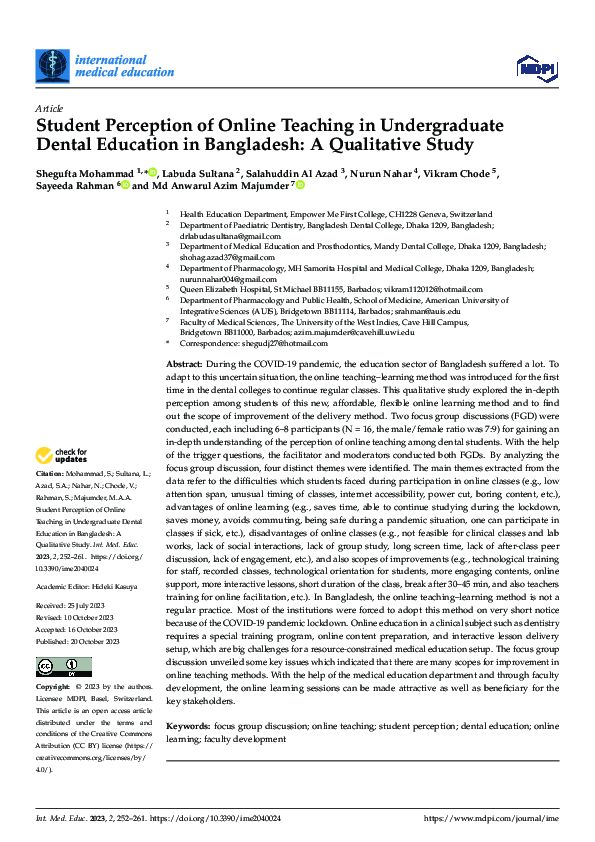 (PDF) Student Perception of Online Teaching in Undergraduate Dental ...