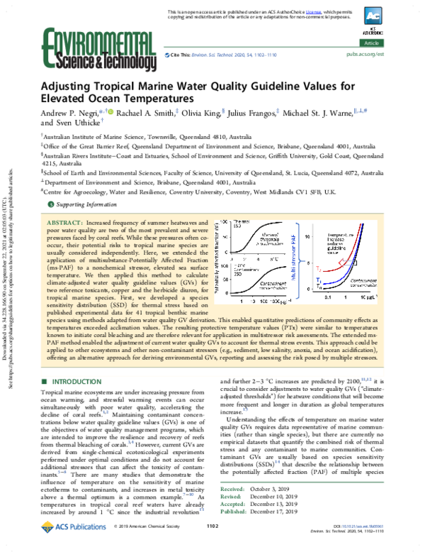 (PDF) Adjusting Tropical Marine Water Quality Guideline Values for Elevated Ocean Temperatures