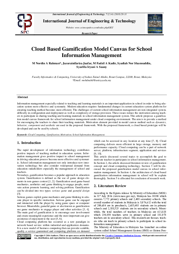 (PDF) Cloud Based Gamification Model Canvas for School Information Management