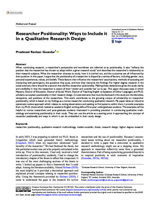 (PDF) Researcher Positionality: Ways to Include it in a Qualitative ...