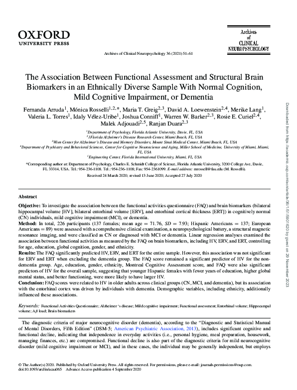 (PDF) The Association Between Functional Assessment and Structural ...