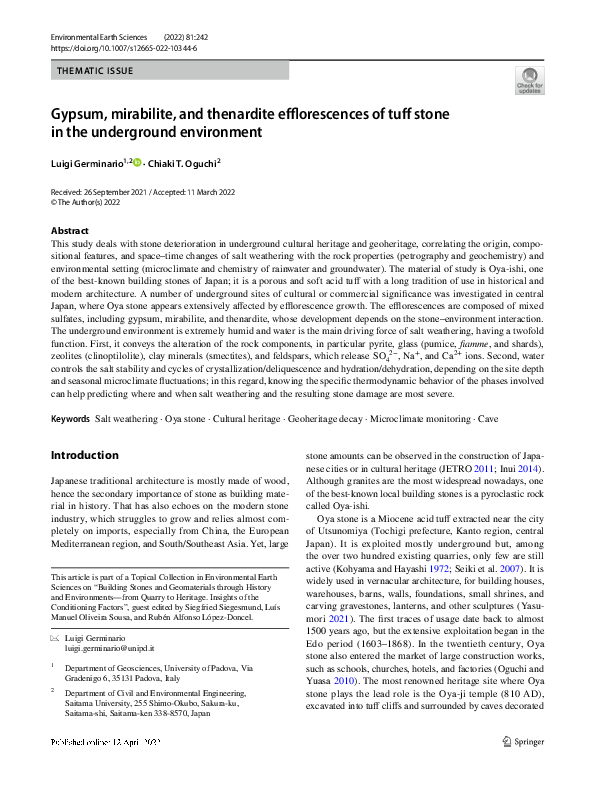 (PDF) Gypsum, mirabilite, and thenardite efflorescences of tuff stone ...