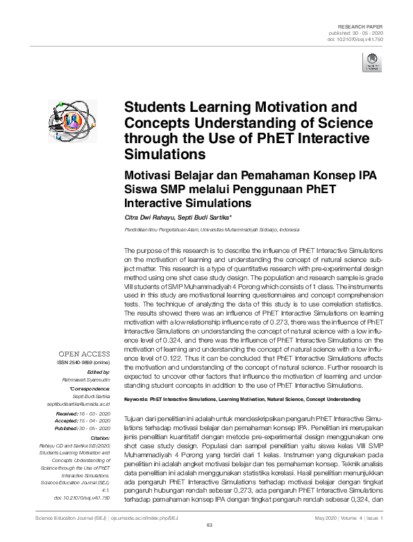 (PDF) Students Learning Motivation and Concepts Understanding of Science through the Use of PhET ...