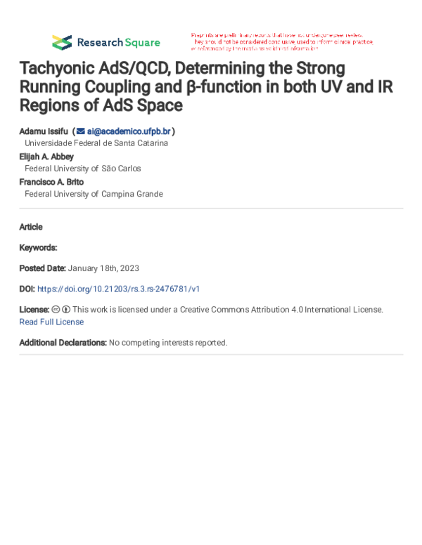 (PDF) Tachyonic AdS/QCD, Determining the Strong Running Coupling and β ...