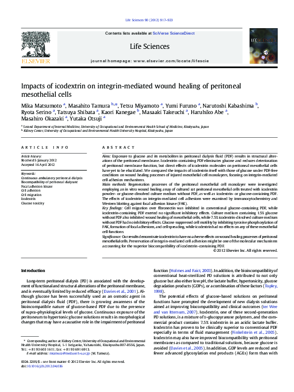 (PDF) Impacts of icodextrin on integrin-mediated wound healing of ...