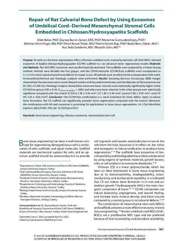 Repair of Rat Calvarial Bone Defect by Using Exosomes of Umbilical Cord ...