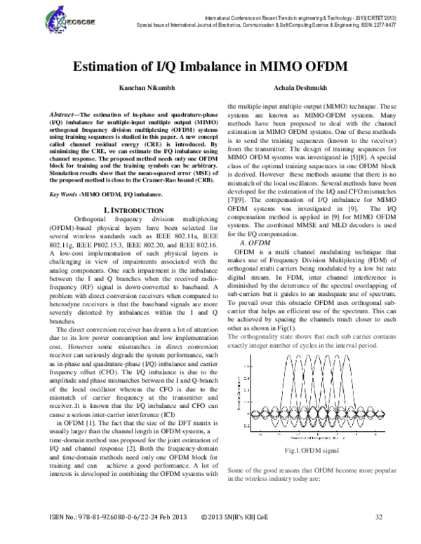 (PDF) Estimation of I / Q Imbalance in MIMO OFDM