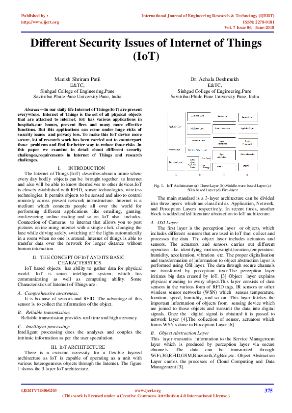 (PDF) Different Security Issues of Internet of Things (IoT)