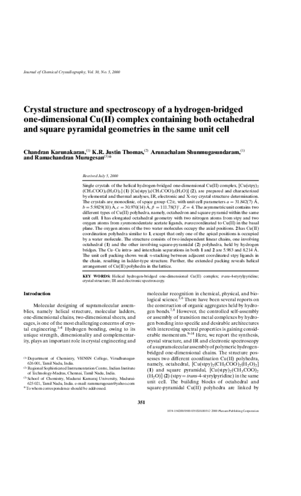 (PDF) Crystal structure and spectroscopy of a hydrogen-bridged one ...