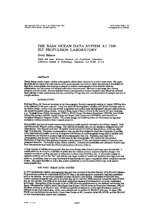 (PDF) The NASA ocean data system at the Jet Propulsion Laboratory