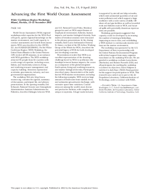 (PDF) Advancing the First World Ocean Assessment