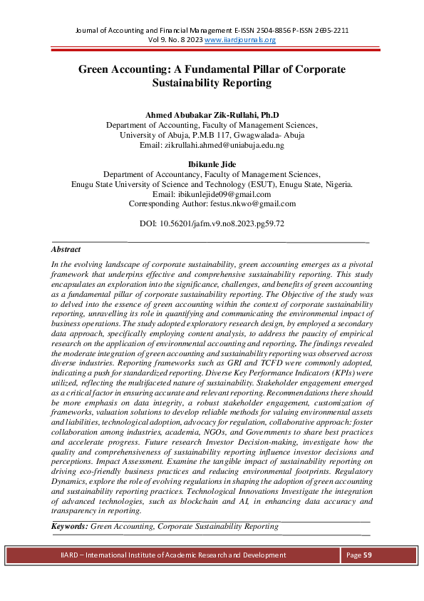(PDF) Green Accounting: A Fundamental Pillar of Corporate ...