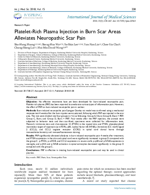 (PDF) Platelet-Rich Plasma Injection in Burn Scar Areas Alleviates ...