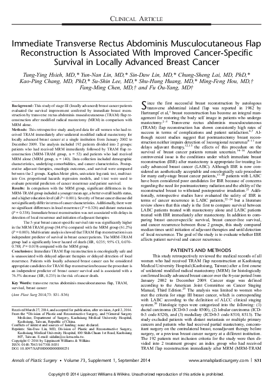 (PDF) Immediate transverse rectus abdominis musculocutaneous (TRAM ...