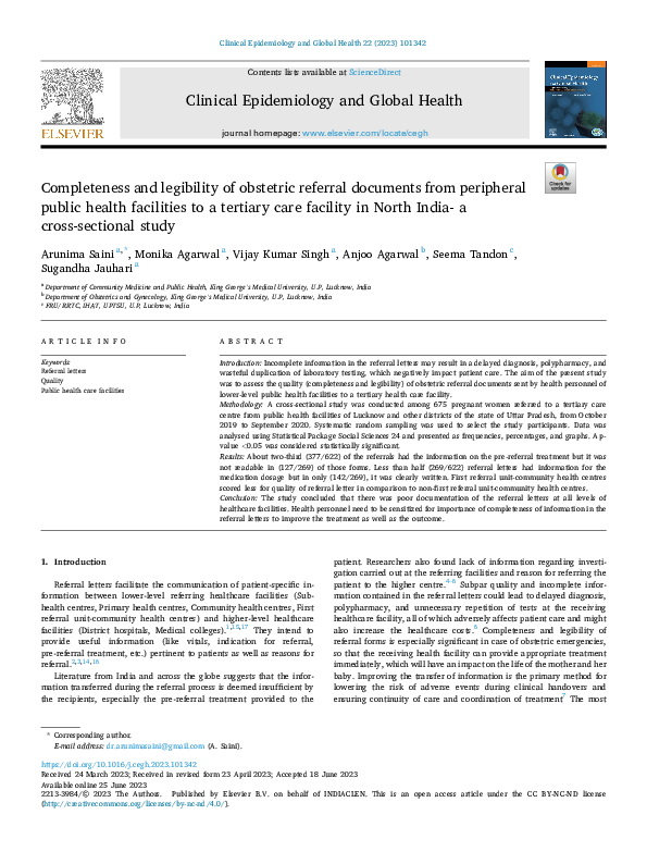 (PDF) Completeness and legibility of obstetric referral documents from ...
