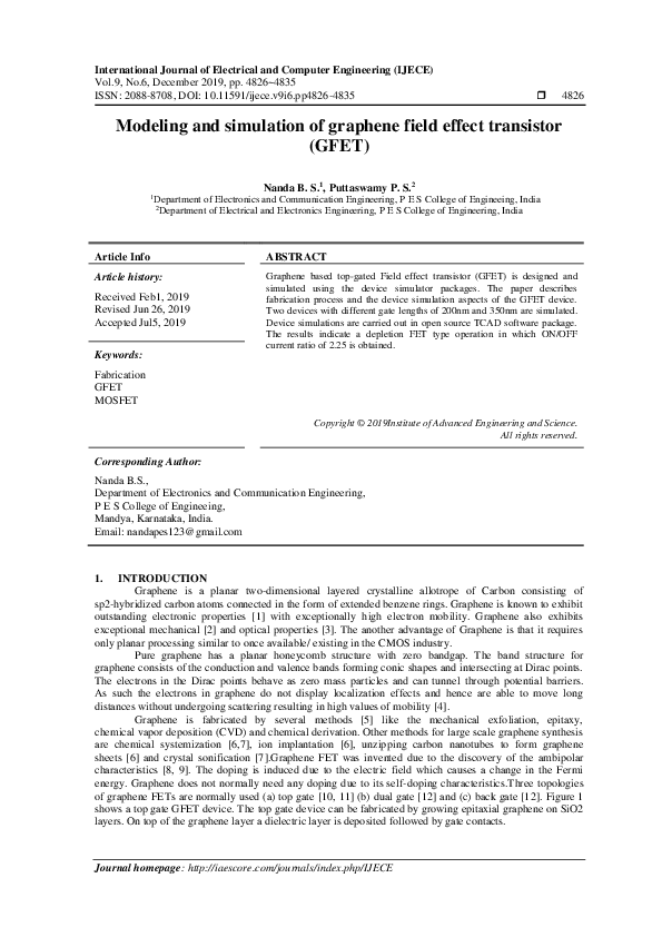 (PDF) Modeling and simulation of graphene field effect transistor (GFET)