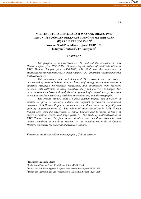 (PDF) Multikulturalisme Dalam Wayang Orang PMS Tahun 1950-2000 Dan Relevansi Dengan Materi Ajar ...