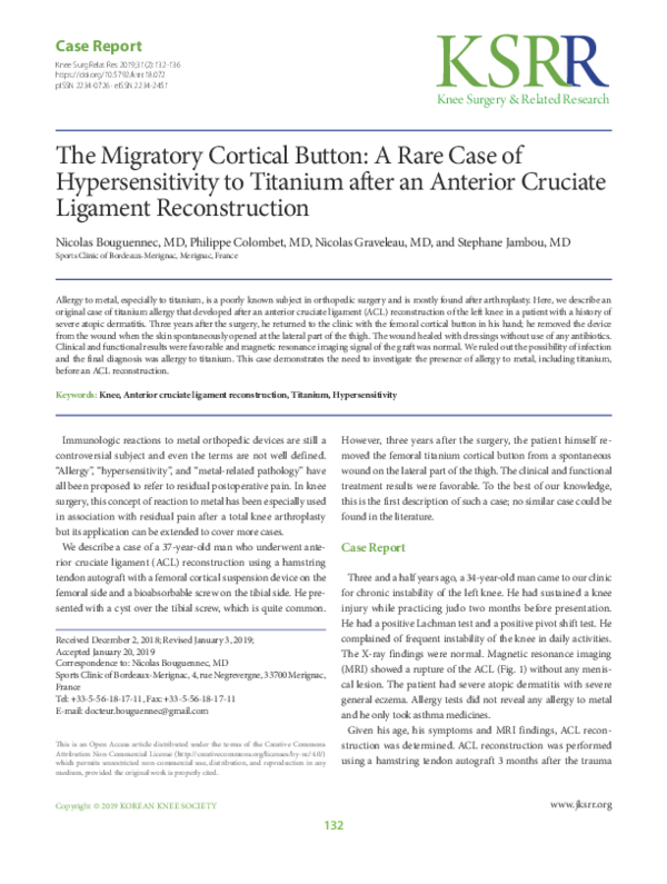 (PDF) The Migratory Cortical Button: A Rare Case of Hypersensitivity to ...