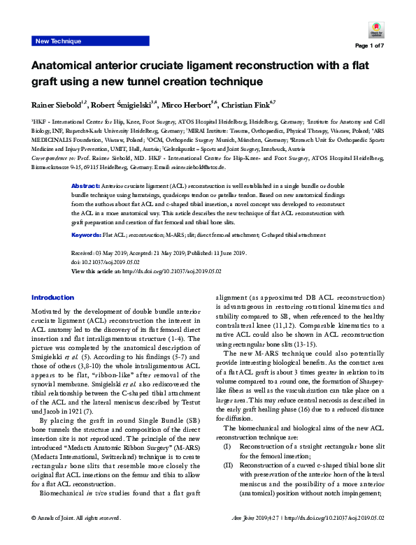 (PDF) Anatomical Anterior Cruciate Ligament Reconstruction with Double ...