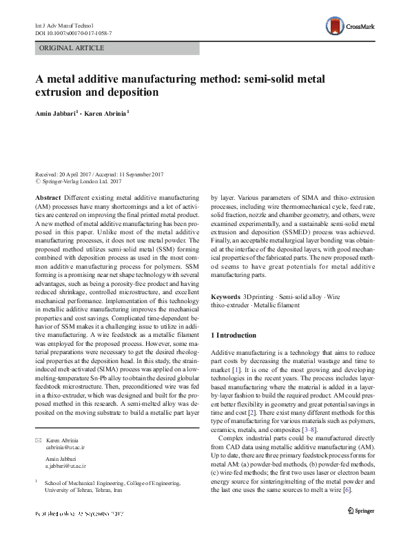 (PDF) A metal additive manufacturing method: semi-solid metal extrusion ...