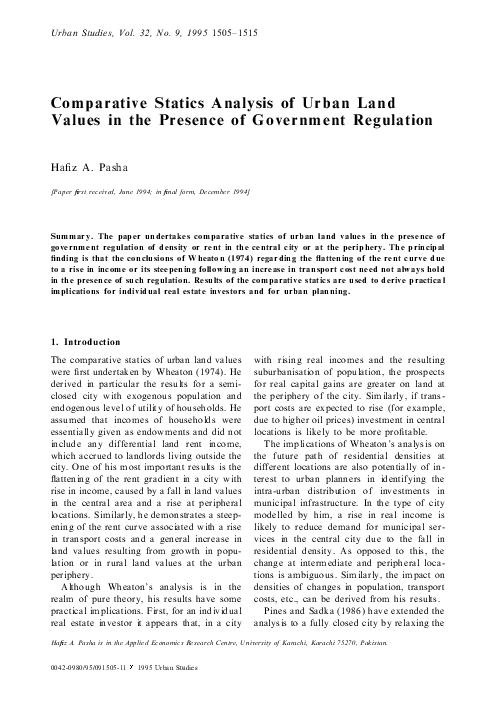 (PDF) Comparative Statics Analysis of Urban Land Values in the Presence ...
