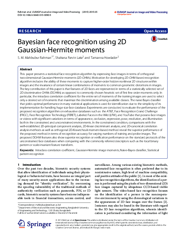(PDF) Bayesian face recognition using 2D Gaussian-Hermite moments