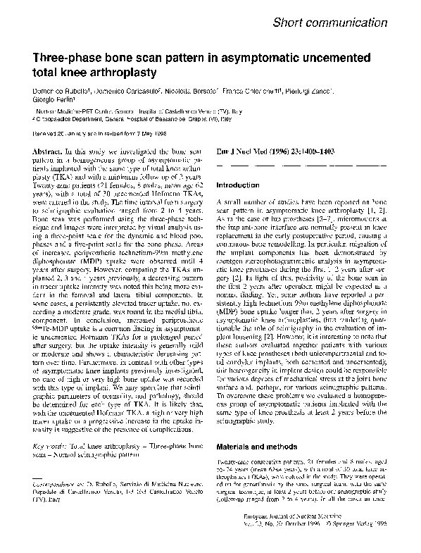 (PDF) Three-phase bone scan pattern in asymptomatic uncemented total ...