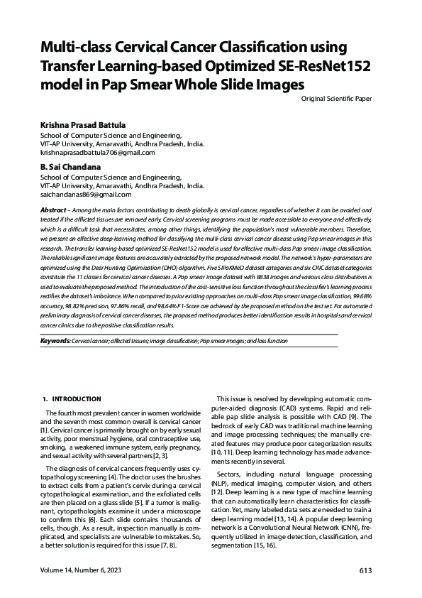(PDF) Multi-class Cervical Cancer Classification using Transfer Learning-based Optimized SE ...