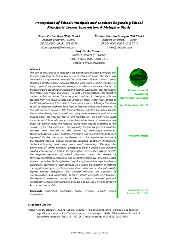 (PDF) Perceptions of School Principals and Teachers Regarding School Principals' Lesson ...