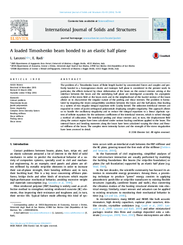 (PDF) A loaded Timoshenko beam bonded to an elastic half plane