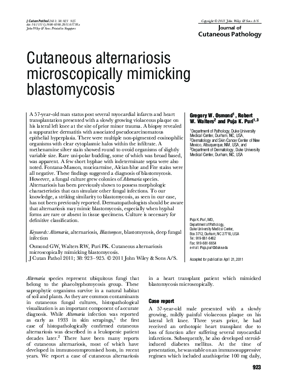 (PDF) Cutaneous alternariosis microscopically mimicking blastomycosis