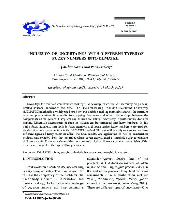 Inclusion of uncertainty with different types of fuzzy numbers into DEMATEL