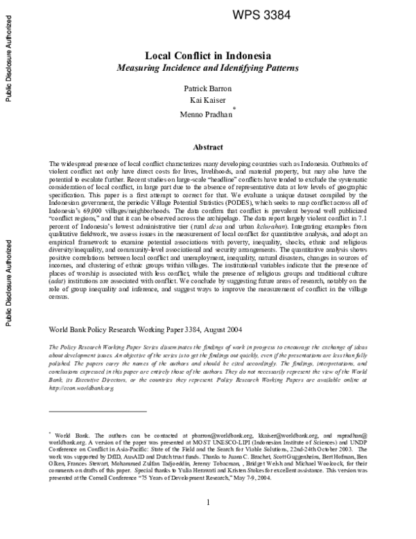 (PDF) Local Conflict in Indonesia: Measuring Incidence and Identifying ...