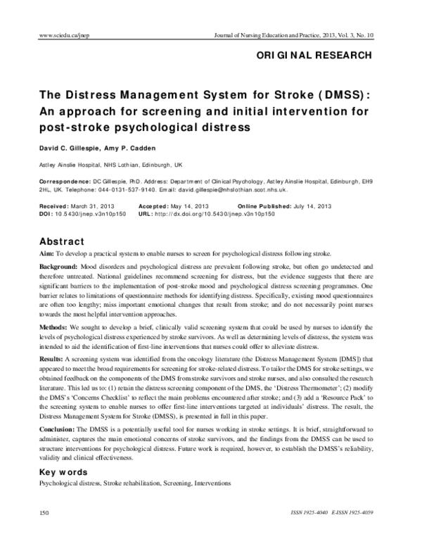 The Distress Management System for Stroke (DMSS): An approach for ...