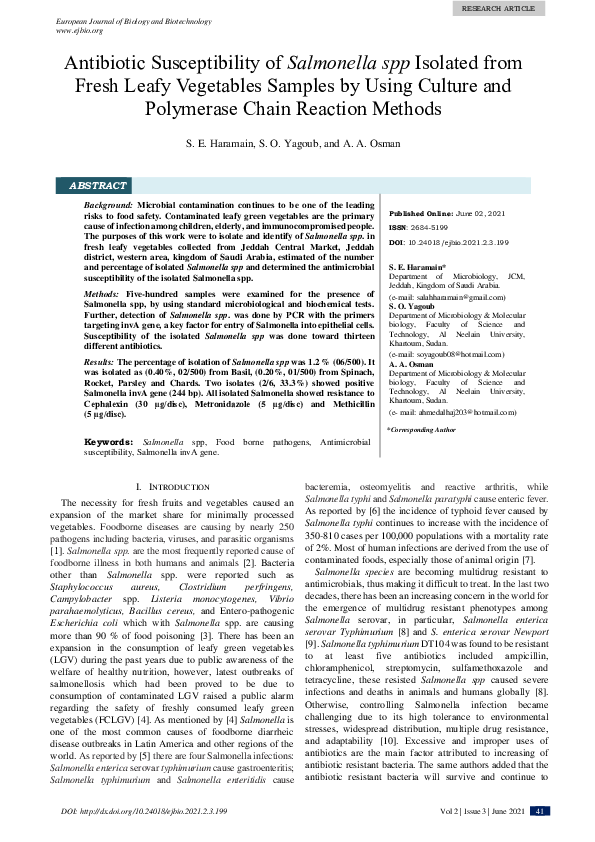 (PDF) Antibiotic Susceptibility of Salmonella spp Isolated from Fresh ...