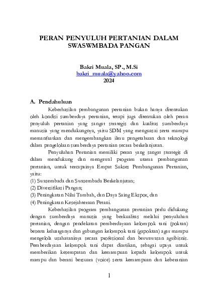 (PDF) PERAN PENYULUH PERTANIAN DALAM SWASWMBADA PANGAN