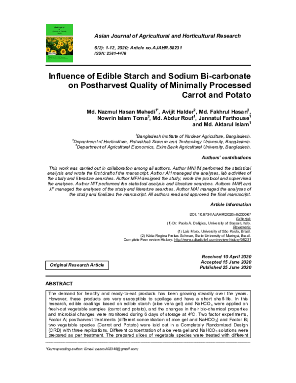 (PDF) Influence of Edible Starch and Sodium Bi-carbonate on Postharvest Quality of Minimally ...