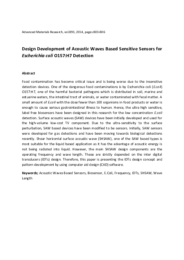 (PDF) Design Development of Acoustic Waves Based Sensitive Sensors for Escherichia coli O157:H7 ...
